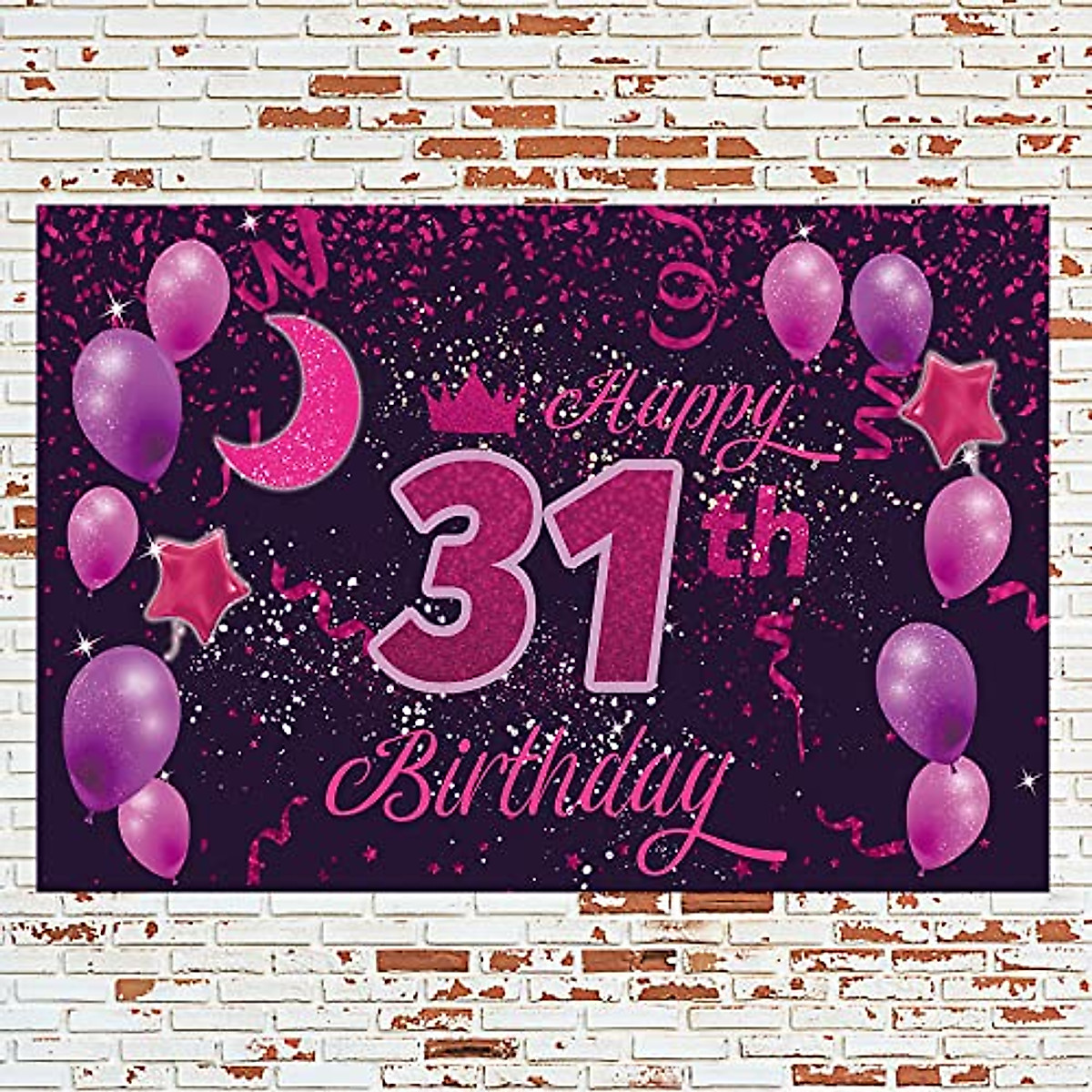 Sweet Happy 31th Birthday Backdrop Banner Poster 31 Birthday Party Decorations 31th Birthday Party Supplies 31th Photo Background for Girls,Boys,Women,Men - Pink Purple 72.8 x 43.3 Inch