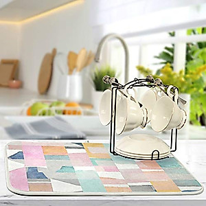 Abstract Geometric Modern Watercolor Dish Drying Mat 16"x18" Absorbent Machine Washable Hanging Fast Dry Pad Dish Protective Mat for Kitchen Countertop Heat Resistant Dinner Table Mat