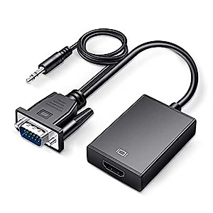 VINGVO VGA to HD Multimedia Interface Converter, 3.5mm Sound Cable USB Power Supply VGA Adapter 1080p for Laptop for TV