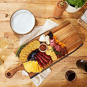 Extra Large 27 inch Acacia Wood Serving Board with Live Edge - Long Chopping and Cutting Board Food Prep Surface, Charcuterie Board for Meat, Veggies, Cheese Board, Bread, Fruit, Appetizers