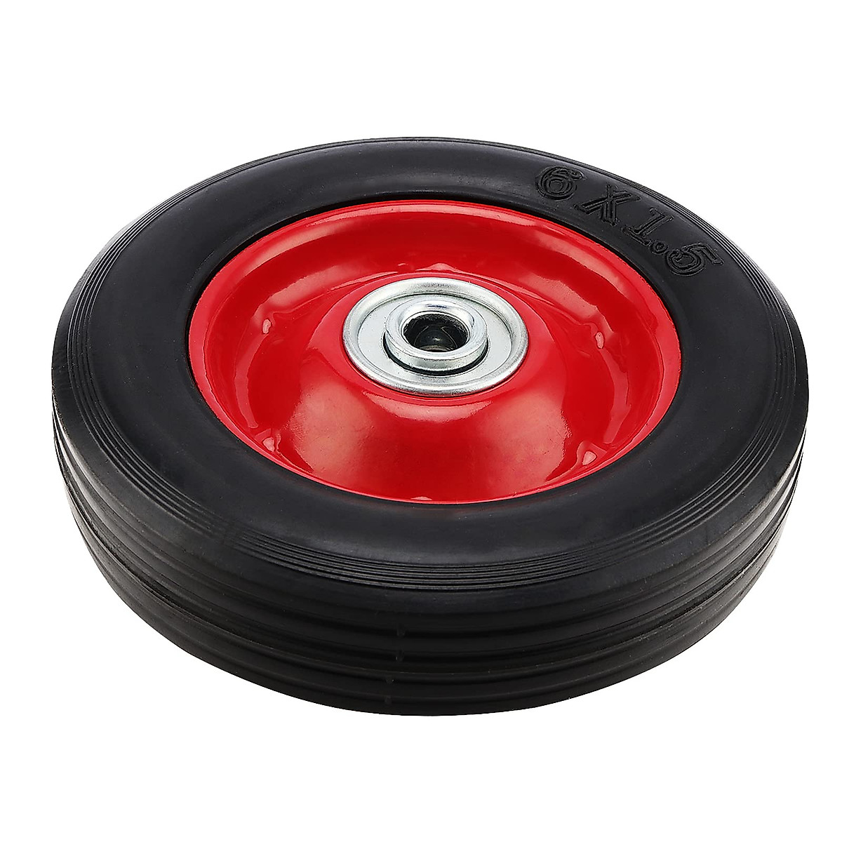 MOUYAT 4 Pack 6 Inch Flat Free Solid Rubber Replacement Tires, Rubber Hand Truck Wheel with 5/8 Inch Axle Size, Heavy Duty Solid Rubber Wheels for Hand Truck, Dolly, Wheelbarrows