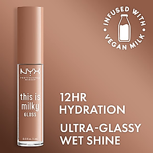 NYX PROFESSIONAL MAKEUP This Is Milky Gloss, Vegan Lip Gloss, 12 Hour Hydration - Cookies & Milk (Cool Beige Nude)