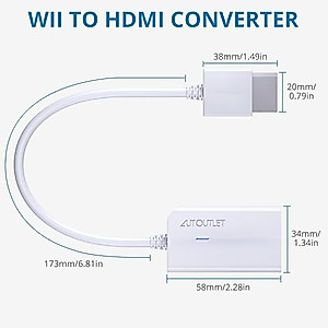 AUTOUTLET Wii to HDMI Converter 1080P with 6ft High Speed HDMI Cable Wii2 HDMI Adapter with Blue Indicator, Output Video&Audio with 3.5mm Jack Audio Compatible with Full HD Devices