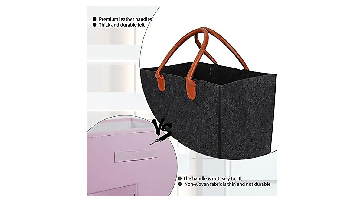 L-Shape Stair Basket with Leather Handles | Stair Storage Organizer