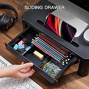 LORYERGO Monitor Stand Height Adjustable, Monitor Stand with Drawer, Computer Stand with Cellphone Holder, Monitor Riser, Monitor Stand Riser, Monitor Stand with Storage, Laptop Stand for Desk