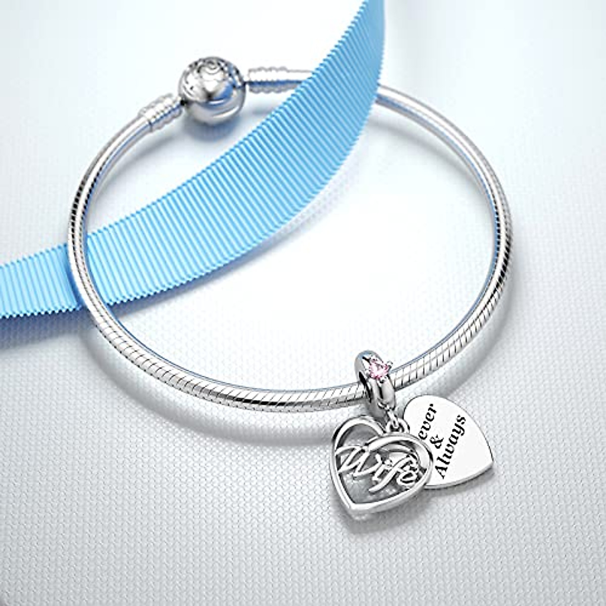 DALARAN Wife Charms Fit Pandora Charms Bracelet Forever Love Heart Charm Wife Sterling Silver Dangle Charm