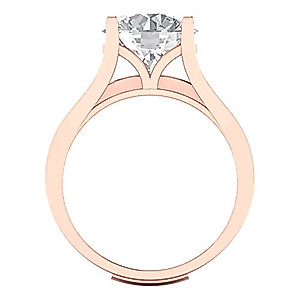 3.39 ct Round Cut Clear Simulated Diamond 14k Rose Gold Solitaire W/Accents Wedding Engagement Bridal Ring Band Set Sz 10.75