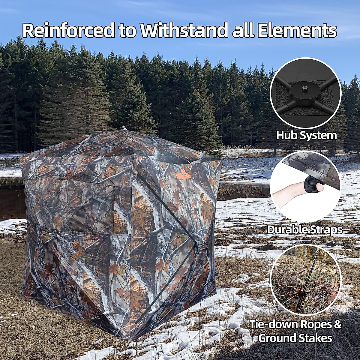 THUNDERBAY SPUR Collector 2 Person Hunting Blind, Portable Ground Blind with Silent Sliding Window, Portable Durable Hunting Tent for Deer & Turkey Hunting, JXJ Camo