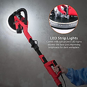 POWERMAVERICK Electric Drywall Sander,750W Drywall Sander with Vacuum,Foldable Wall Ceiling Sander with Extendable Handle,6 Variable Speed 1000-1850 RPM,Double-Deck LED Light,12 Sanding Papers