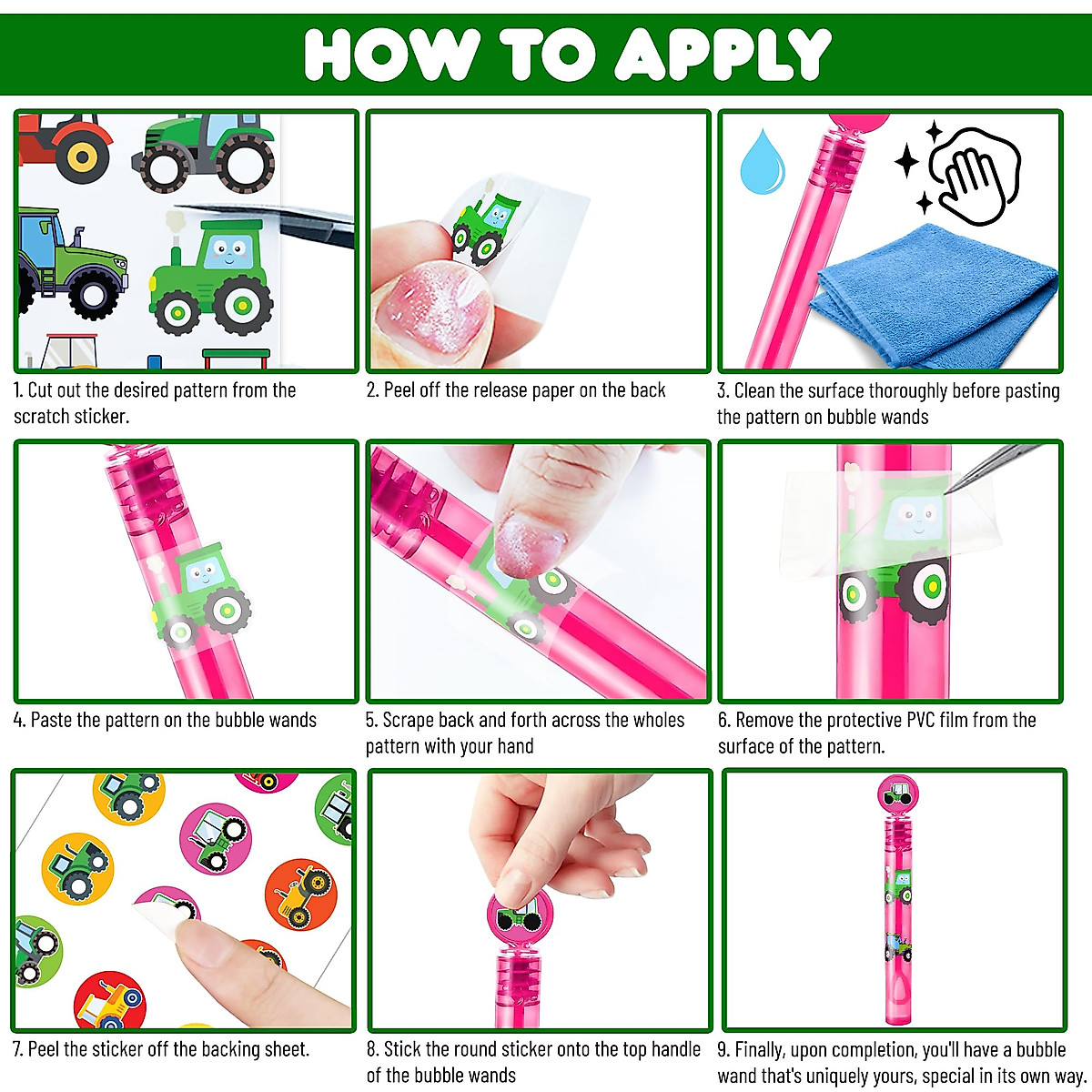 24PCS Tractor DIY Bubble Wands Party Favor 96PCS Stickers for Goodie Bag Fillers Pinata Stuffers, Mini Bubble Bulk Farm Birthday Party Supplies Toys Gifts Class Prizes Toddlers Boys Girls