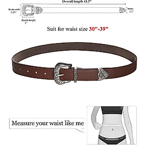 INOGIH Western-Leather-Belts-Women Vintage Waist-Belts with Hollow Out Flower Buckle