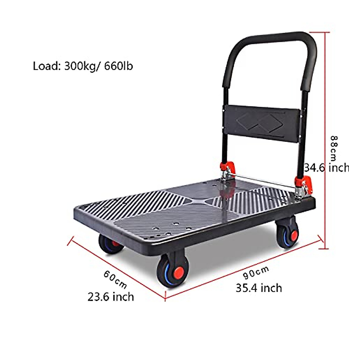Generic Hand Trucks Folding Hand Truck Portable Foldable Platform Cart with Mute Wheels for Household Library Large Trolley 660lbs Weight Capacity Push Cart (Color : Blackwheel)