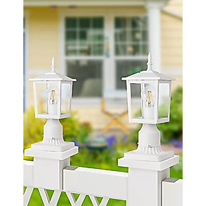 CINOTON Outdoor Post Light Fixture Dusk to Dawn, Exterior Post Lantern Lights IP65 Waterproof with Pier Mount Base, Lamp Garden Post Lights Pole Mount for Patio Pathway Deck Yard Decor Street, White