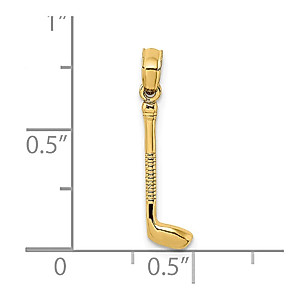 Solid 14k Yellow Gold Golf Club Charm Pendant - 16mm x 5mm