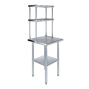 AmGood 24" x 24" Stainless Steel Work Table with 12" Wide Double Tier Overshelf | Metal Kitchen Prep Table & Shelving Combo