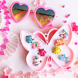 ELEMIRSA 8pcs Little Girl Jewel Rings Adjustable Costume Princess Pretend Play and Dress Up Rings for Girl Toddlers Teens Children's Jewelry Set Toy Butterfly Box