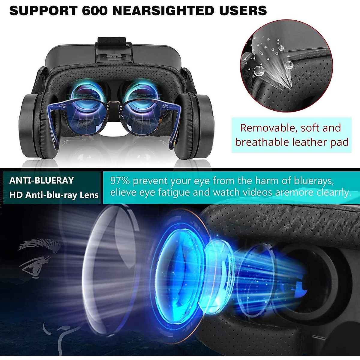 VR Headsets, Virtual Reality Headsets, Vr Headsets Compatible with iPhone & Android Phone(4.7"-6.53"),New Goggles Comfortable Adjustable with Case -Gift for Kids and Adults