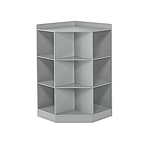 RiverRidge Kids Toy Storage Corner Cabinet with 6 Cubbies & 3 Angled Shelves - Gray Toy Shelf Cubby Corner Storage Shelf Playroom Toy Organizer