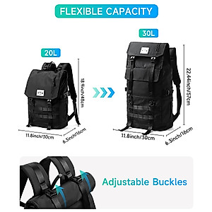 MOYYI Rolltop Backpack for Men Flap Rucksack Expandable Fits 17 inch Laptop Roll Top Backpack for Commute Travel Hiking Urban Black (3 in 1)