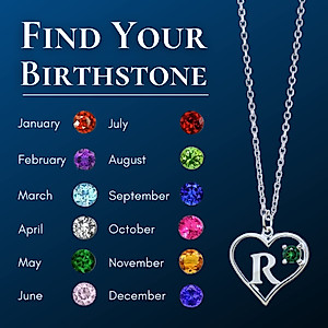 Arbach’s Icy Jewelry - Sterling Silver Box Chain Personalized Birthstone Pendant Statement Necklace - Heart & Letter (R)