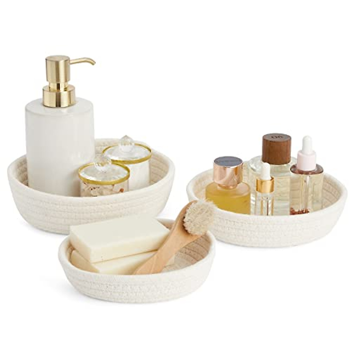 Juvale 3-Piece Small Round Cotton Rope Woven Storage Basket Set, White Nesting Bins for Organizing Toys, Montessori Classroom (3 Sizes)