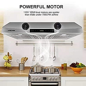J.Polaris Range Hood for Under Cabinet, 30-Inch, 760CFM, Stainless Steel, ETL Certified, Slim, Permanent Filters, 3 Speed Gesture Sensing, Dual Motors, With 2 Sets of Charcoal Filters (ɑ-30)