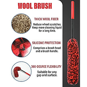 ESEWALAS 4 Pack Car Detailing Brushes,Car Wheel Brush Set, Car Cleaning Brush Kit Include 2X Soft Wheel Cleaning Brush,Detailing Brush and Stiff Tire Brush,Wheel Cleaner Brush