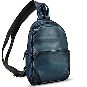 Genuine Leather Sling Bag Retro Crossbody Sling Backpack Handmade Chest Vintage Shoulder Daypack Purse Fanny Pack (NavyBlue)