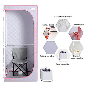 Kanlanth Portable Sauna Full Size Personal Steam Sauna for Home, 2.2L 1000 Watt Steam Generator, 60 Minute Timer with Remote Control, Chair Included, Home Sauna Spa Tent for Detox Relaxation, Grey