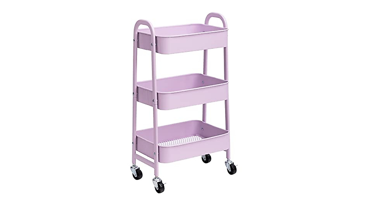 AGTEK Movable Makeup Cart with Lockable Wheels - 3 Tiers, Purple