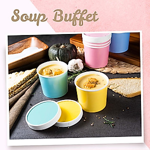 MATICAN Paper Ice Cream Cups with Lids, 40-Pack 11-Oz Soup Cups with Lids, Disposable Ice Cream Containers, 11-Ounce, 5 Pastel