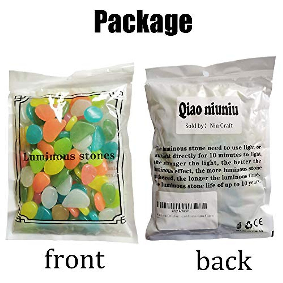 QIAONIUNIU 100 Pcs New Colorful Glow in The Dark Pebbles Stones Rocks for Fish Tank Aquarium Garden Walkway