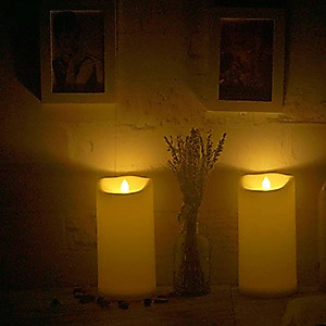 Outdoor Waterproof Large Flameless LED Candles with Remote Timer Battery Operated Plastic Big Pillar Candles for Garden Patio Home Wedding Party Decorations Flickering Electric Lights 4”x8” 2 Pack
