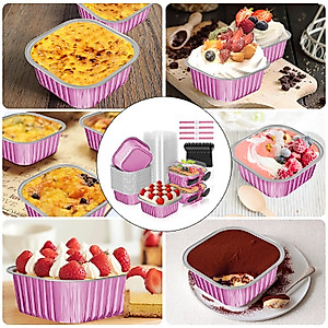 HEYYUMI 10oz Aluminum Foil Brownie Pans with Lids, 40 Pack Square Cake Pans, Disposable Ramekins Cupcake Cups Containers,Mini Cake Baking Pans,Large Muffin Tin Holder for Catering Gathering - Pink