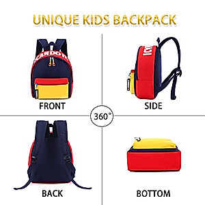 KEBI Little Kids Backpack for Boys Girls Toddler Backpack Fits 3 to 6 years Old 13.8 inch Minni School Bag Navy Yellow