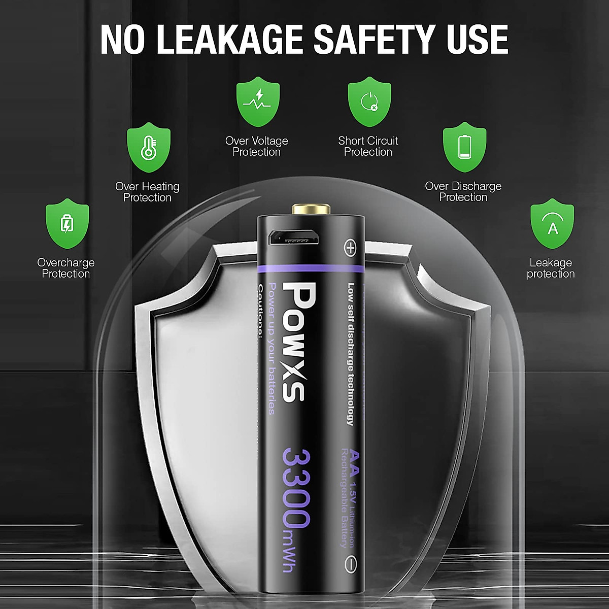 POWXS Rechargeable AA Lithium Batteries USB, 3300mWh Super Capacity 2H Fast Charging 1.5V Lithium Ion Double A Batteries with 2 in 1 Micro USB Cable