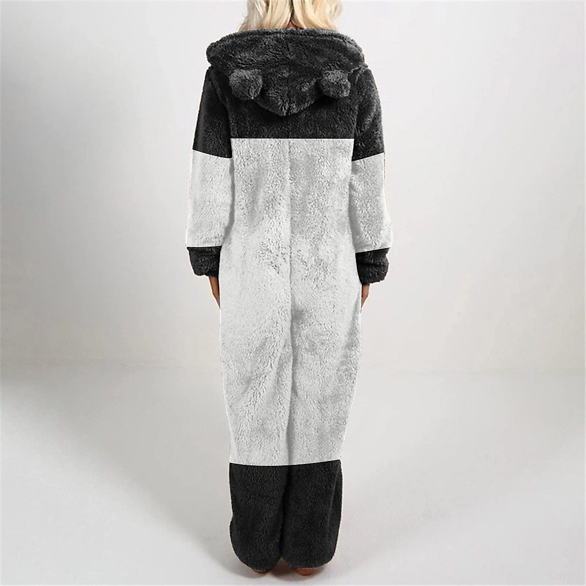 Aniywn Adult Onesie Pajamas for Women with Hood Sherpa Fleece Winter Homewear Cute Ears Animal Costume Plush PJS Sleepwear