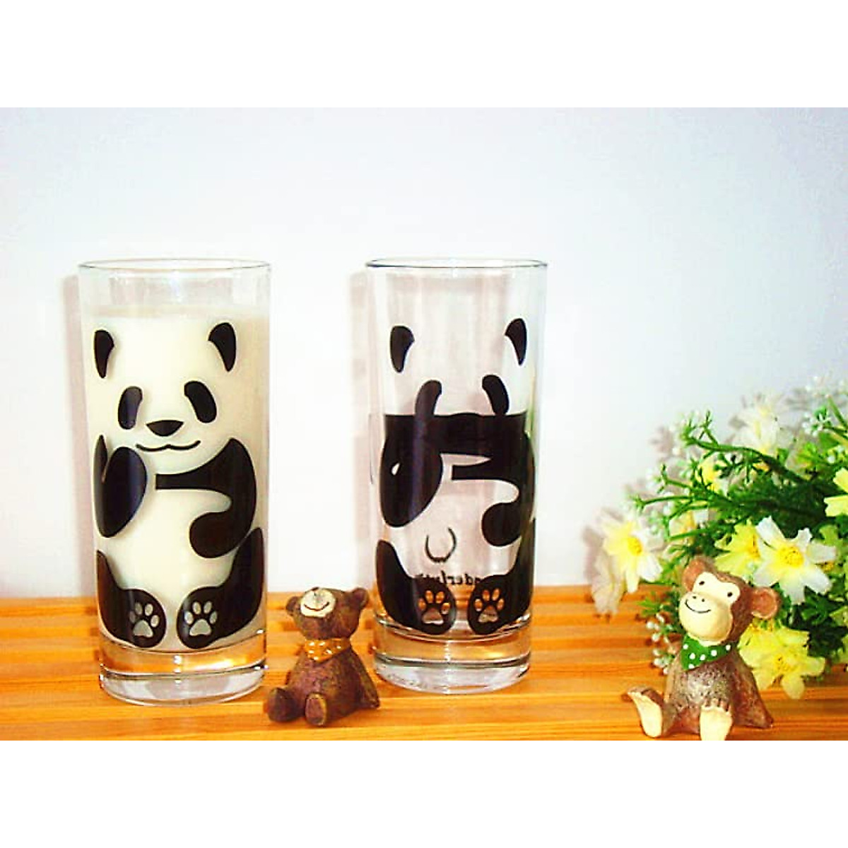 Cute Panda Glass Cup Mugs Milk Tea Cup Water Drinking Cups Couple Cup Breakfast Cups Gifts for Panda Lover,Set of 2