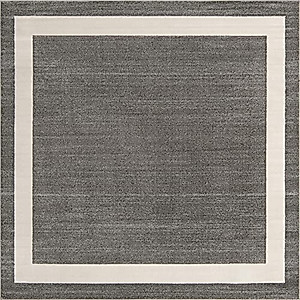 Unique Loom Del Mar Collection Area Rug-Transitional Inspired with Modern Contemporary Design, Square 8' 0" x 8' 0", Gray/Ivory