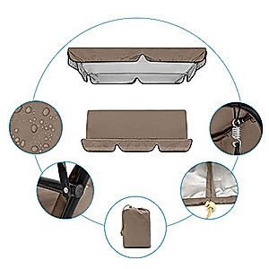 Patio Swing Canopy with Seat Cushion Cover, 2 or 3 Seats Replacement Swing Top Covers, Garden Swing Chair Seat Pads Cover Canopy Replacement, Outdoor Sunscreen Protections (Coffee, 64.5 x 45 x 6 in)