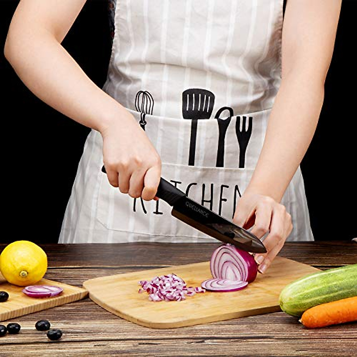 QUELLANCE Ceramic Chef Knife, Ultra Sharp Professional 6-Inch Ceramic Kitchen Chef's Knife with Sheath Cover, Perfect Sharp Knife for Cutting Boneless meats, Sashimi, Fruits and Vegetables (Black)