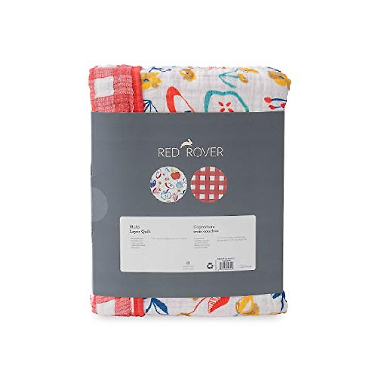 Red Rover Kids Cotton Muslin Quilt – 44” x 44”- 100% Cotton – Machine Washable – Softer with Every Wash – Playful Designs - Lightweight, Breathable Layers – Unisex (Apple Slice)