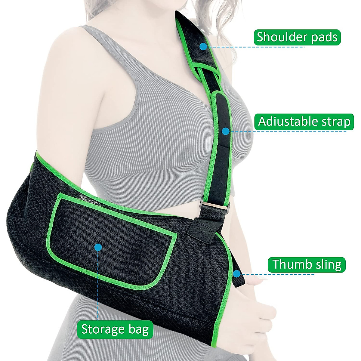 KKOOMI Arm Sling, Arm Sling for Shoulder Injury, Rotator Cuff Pillow, Arm Sling Shoulder Immobilizer, with Adjustable Padded, Shoulder Brace for Women Men, Arm Sling for Wrist Elbow Injury, Women Support Straps for Left&Right (Black, Large/X Large)
