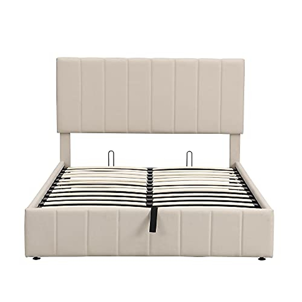 Upholstered Platform Bed with Gas Lift up Storage, Full Size Bed Frame with Storage Underneath and Tufted Headboard, Wooden Platform Bed with Hydraulic Storage System (New, Beige )