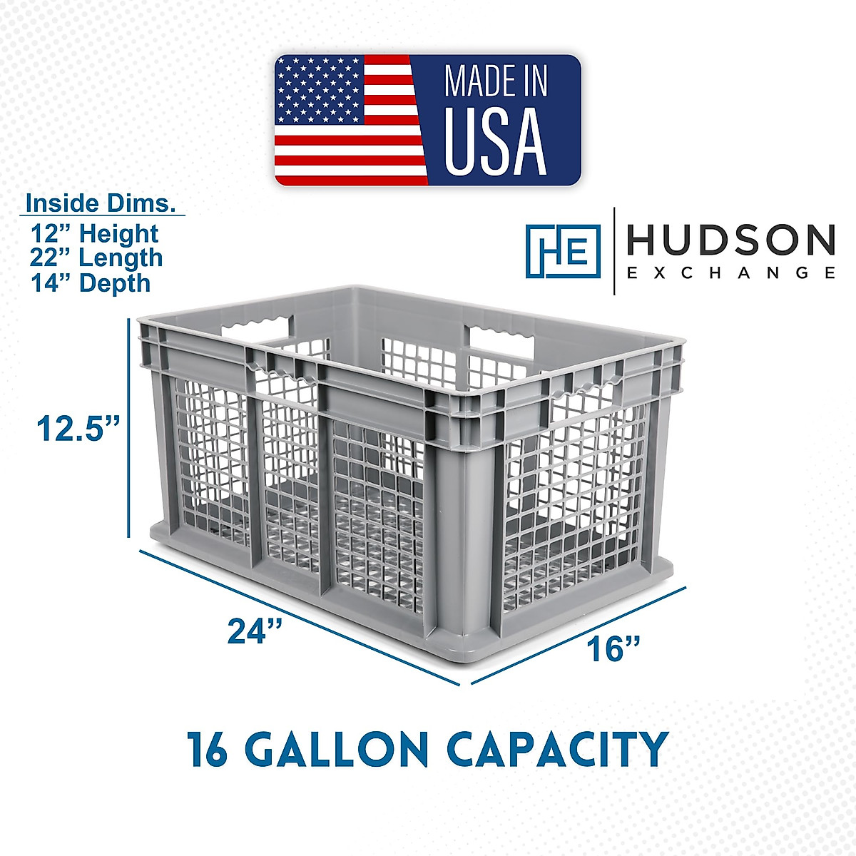 Hudson Exchange 24 x 16 x 12 (3 Pack) Mesh Straight Wall Handled Storage Container Tote, Gray