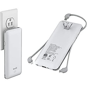 Portable Power Bank, Ultra Slim 10000mAh Portable Charger, USB C External Battery Pack with Built-in AC Plug, Charging Cable, Output Port, Compatible with All Kinds of Cellphones …