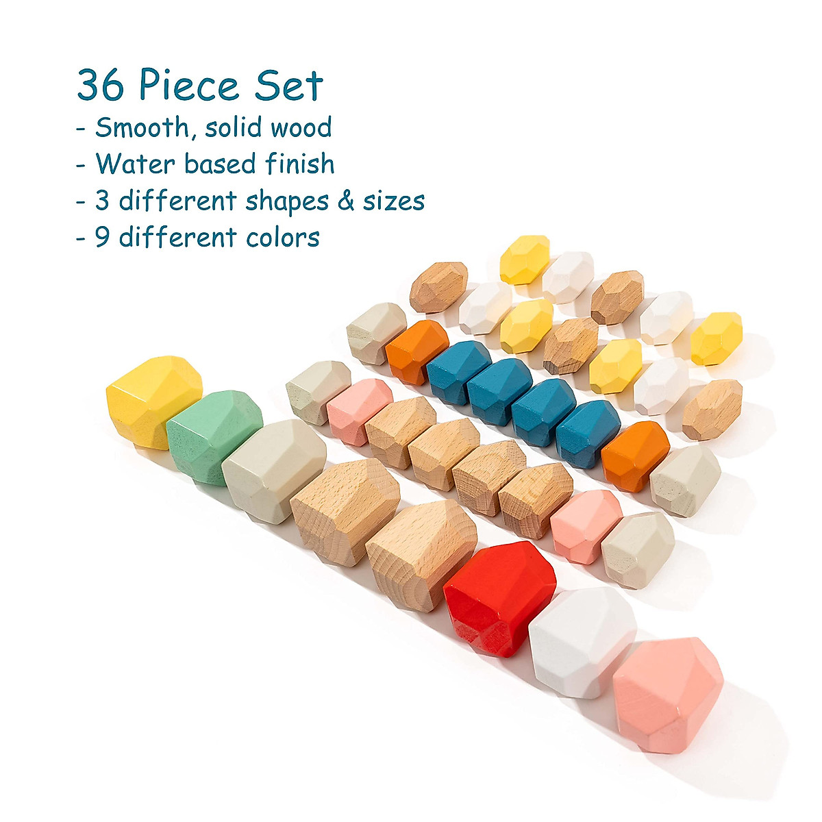 JumpOff Jo - 36 Piece Wooden Balancing Blocks & Stacking Stones Set - Montessori Toys for Toddlers - Sensory Building Stones, Educational & Natural Toys for Kids
