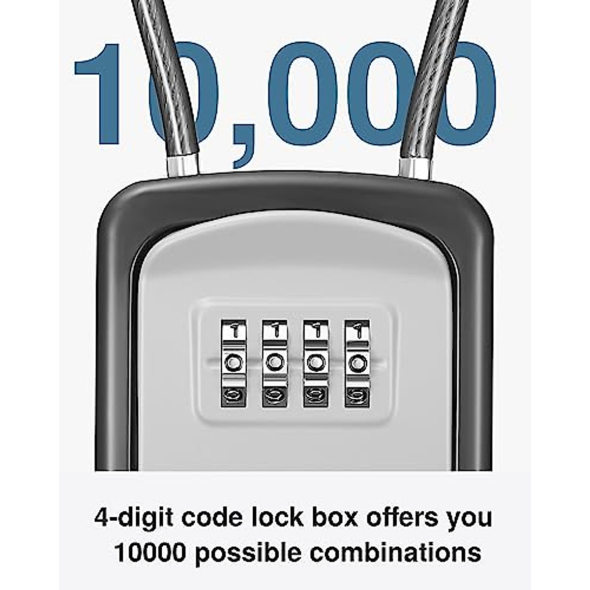 Puroma Lock Box, Key Lock Box Wall Mount Combination Lockbox, Portable Waterproof Key Storage Lockbox with Removable Cable Handle for Apartment Realtor's House Keys, Warehouse Spare Key (1 Pack, Grey)