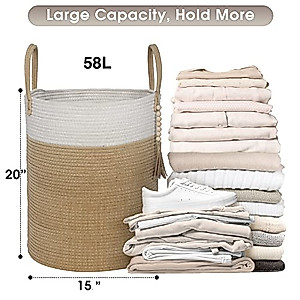 Pack of 2 Tall Woven Laundry Basket Collapsible for Storage Clothes Basket Laundry Hamper Basket for Bedroom Living Room Nursery Blanket Pillow Toy Dirty Clothes Hamper (2 Pack Ochre)