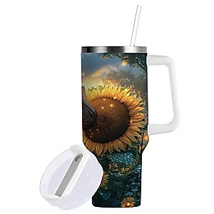 Slewiaeky Tumbler with Handle 40 oz Lovely Beast Dinosaur T Rex Travel Mug with Lid and Straw Stainless Steel Vacuum Insulated Water Bottle Cup for Iced Tea Coffee Cold Beverages Cup Holder Friendly